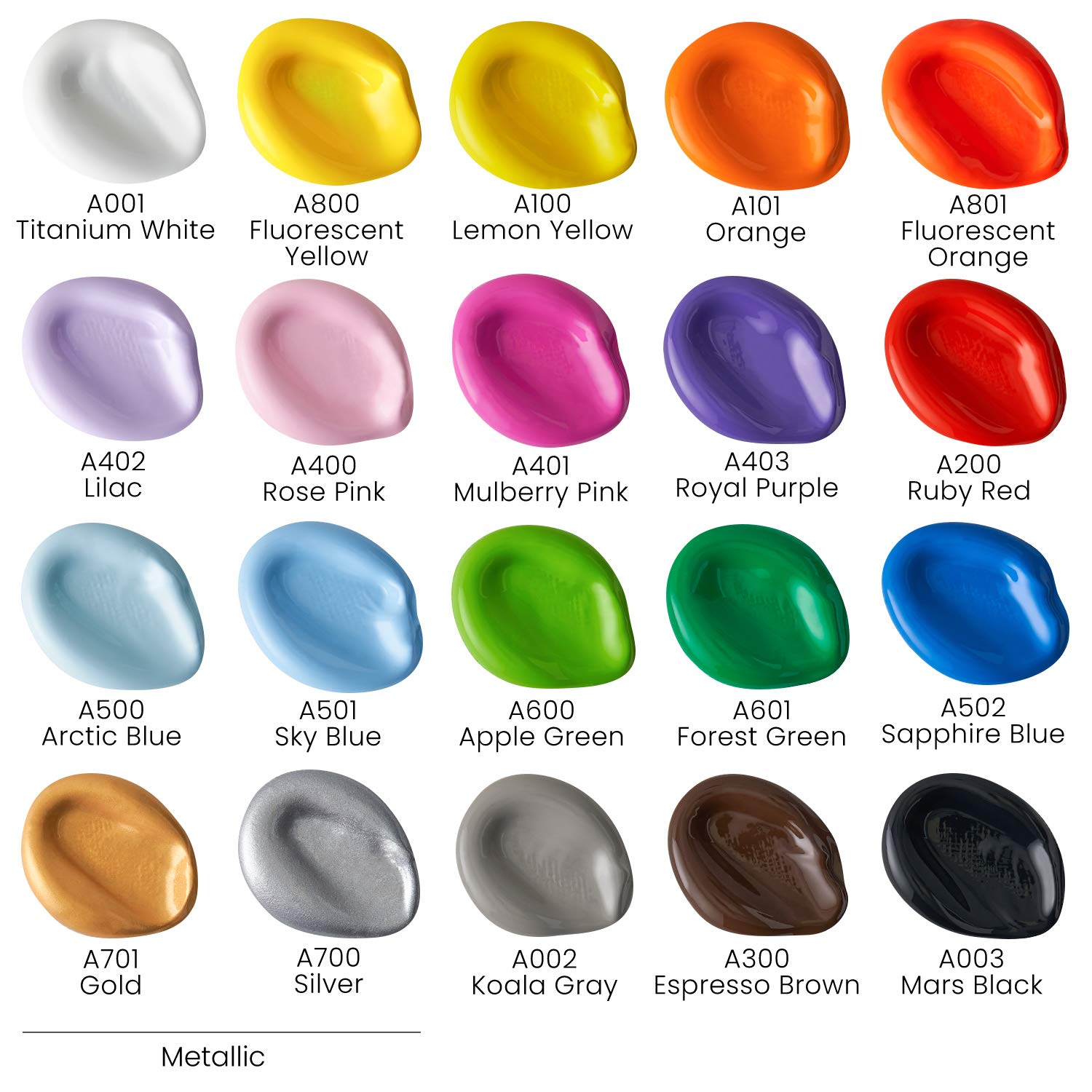 ARTEZA Craft Acrylic Paint, 2 ounce Bottles, Water-Based, Matte Finish Paints, Art Supplies for Glass, Wood, Ceramics, Fabrics, Leather, Paper