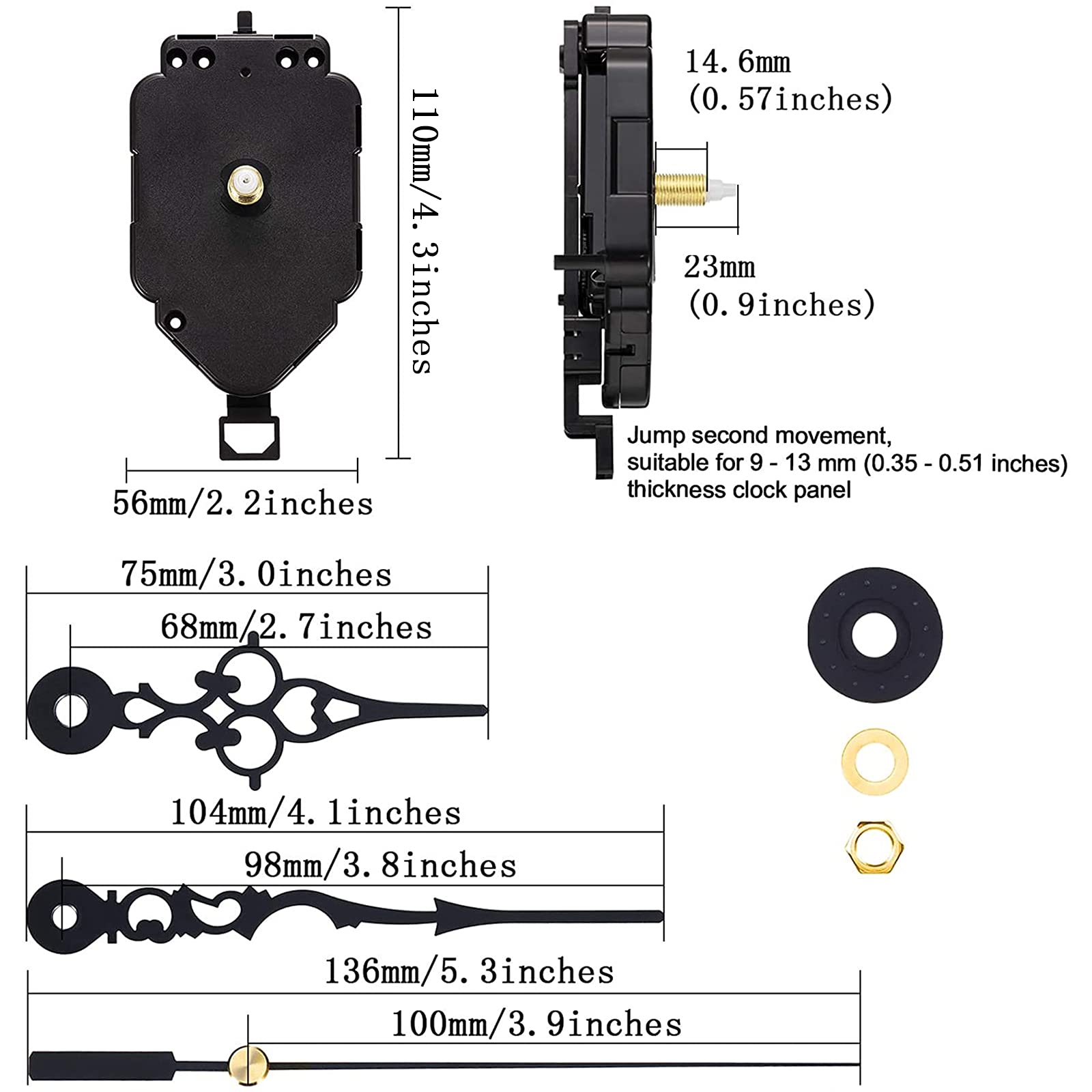 Hicarer Pendulum Clock Movement Quartz DIY Movement Kits Replacement Pendulum Clock Movement Mechanism (Shaft Length 0.9 Inch)
