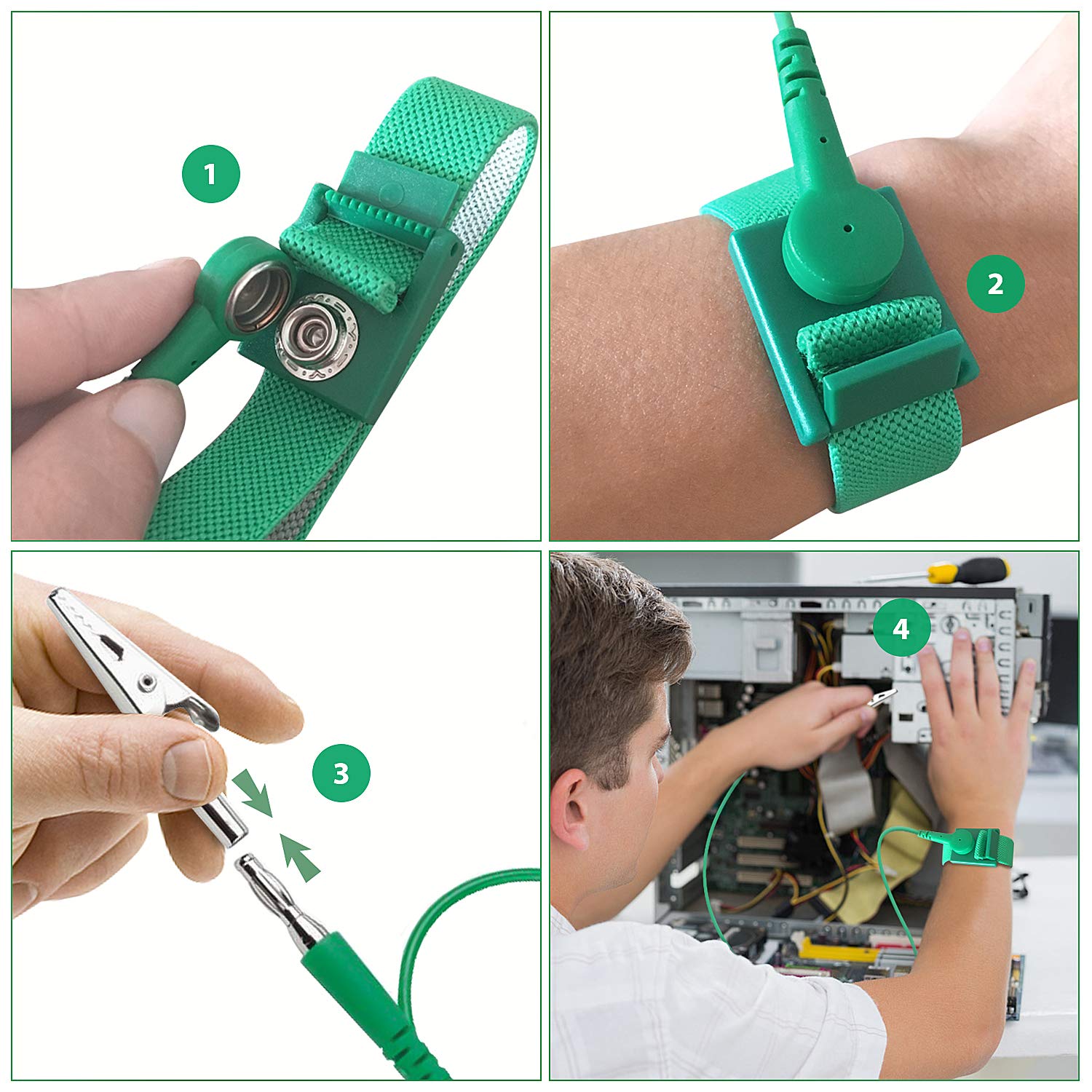 ARCTIC EAGLE Anti Static Wrist Strap, Strap Anti Shock Wristband Bracelet with Grounding Wire, Alligator Clip, Extendable Long Cord