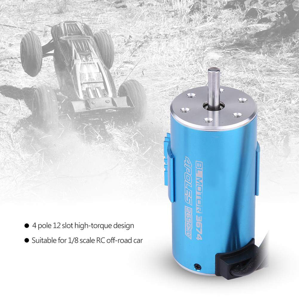 Drfeify RC Waterproof Motor, 4 Pole 12 Slot 3674 2250/2650KV Brushless Motor for RC Off-Road Car(2650KV Motor + 120A ESC + Heatsink)