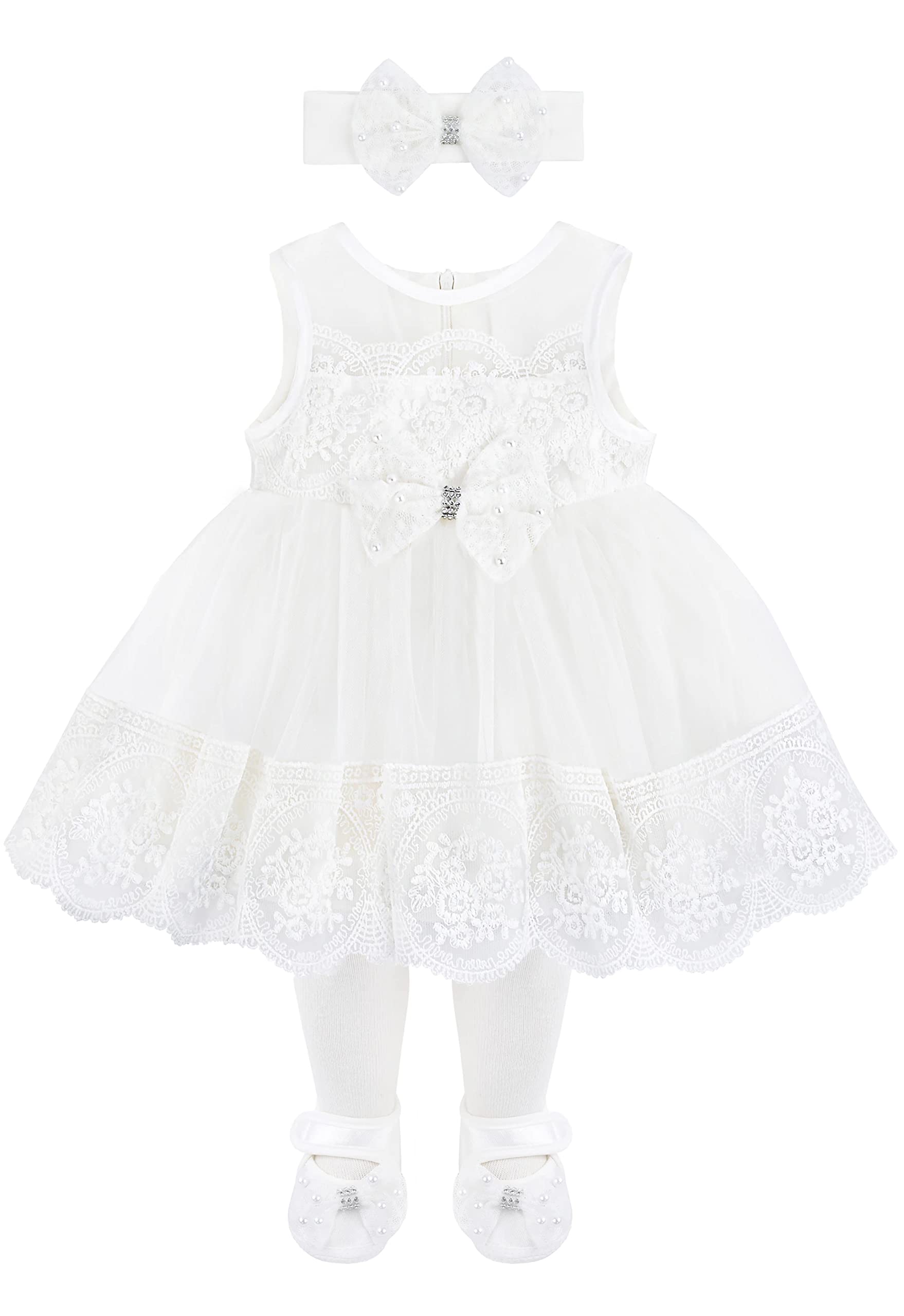 Taffy Baby Girl Christening Baptism Embroidered Dress Gown 6 Piece Deluxe Set 0-3 Months, White