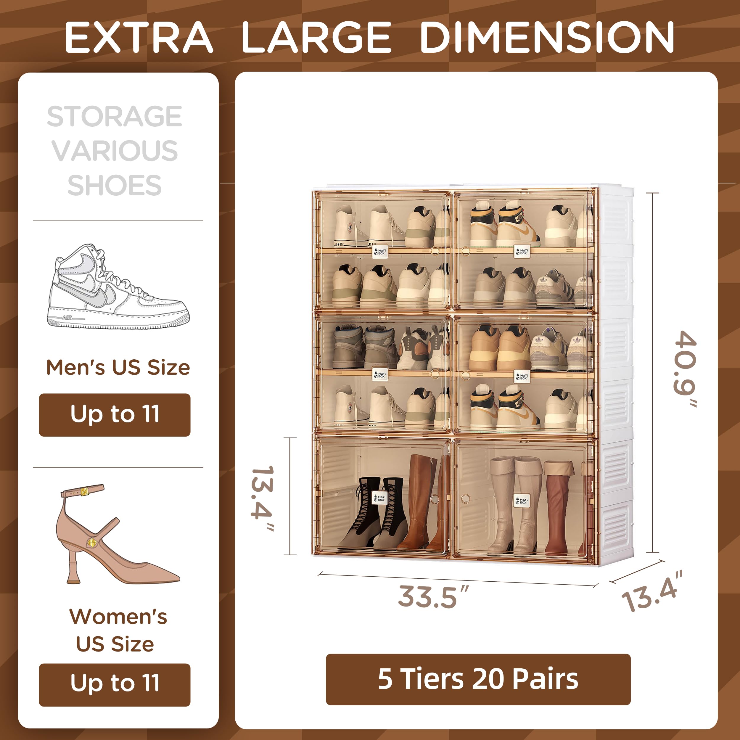 ANTBOX Portable Shoe Rack Organizer for Closet Entryway, Stackable Sneaker Storage Shoe Cabinet with Magnetic Clear Door, Large Plastic Storage containers Bins with Lids 10 Tiers 40 Pairs