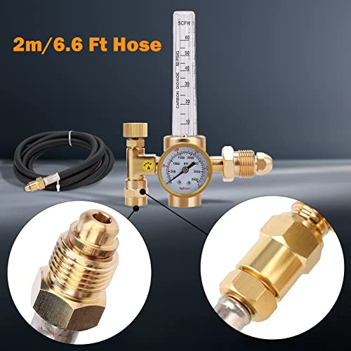 Argon CO2 Regulator, Tig Mig Welding Regulator Argon Flow Meter with 6.6Ft Gas Hose CGA-580 Inlet 0-3500PSI Pressure Gauge 10-60 CFH