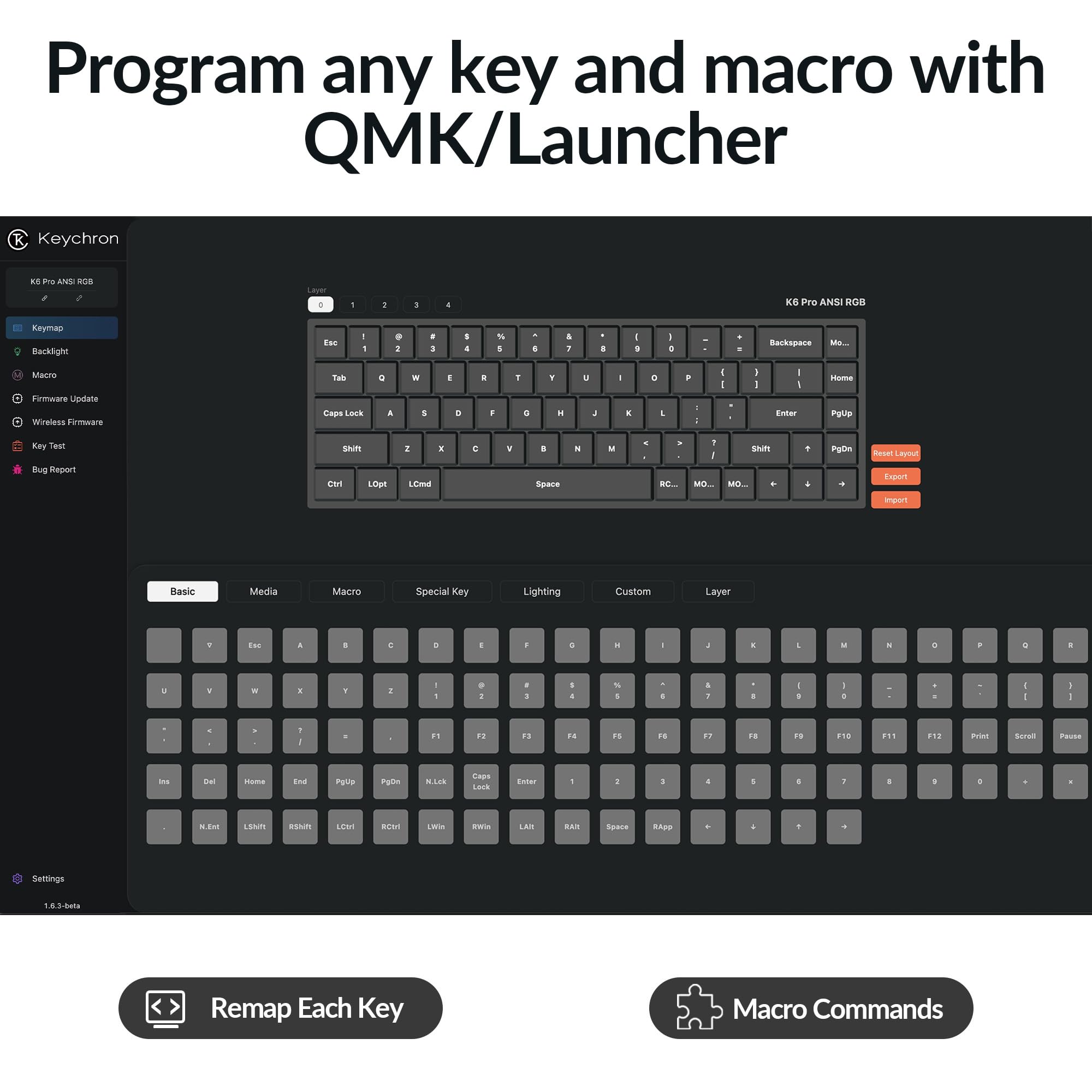 Keychron K6 Pro Wireless Custom Mechanical Keyboard, QMK/Launcher Programmable Macro, Hot-Swappable Keychron K Pro Red Switch, 65% Layout Aluminum RGB Backlit Office Keyboard for Mac Windows Linux
