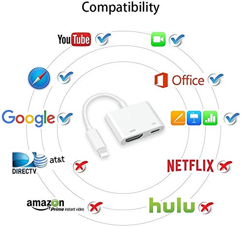 Apple Lightning Digital AV Adapter,1080P Lightning to HDMI Cable Sync Screen HDMI Connector Need Charging Power Support iPhone 11 Pro/XR/Xs/X/8/7 Plus,iPad to TV Projector Monitor Support All iOS