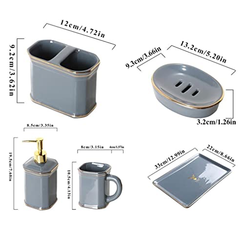 ARINAL Soap Pumps Household Ceramic Toothbrush Cup, Tooth Jar, Mouthwash Cup, Soap Dispenser, Soap Dish Set with Tray Liquid Dispencer Container