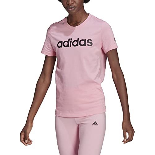 adidas Women's Essentials Slim Logo Tee, Light Pink/Black, Small