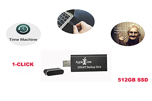 AppleCore 1 Click Smart Backup 512GB Portable Solid State External Hard Drive with Tutorial Videos for Mac Computers, iMac, MacBook Air, MacBook Pro, Photo, Document Backup, USB 3.1, Time Machine