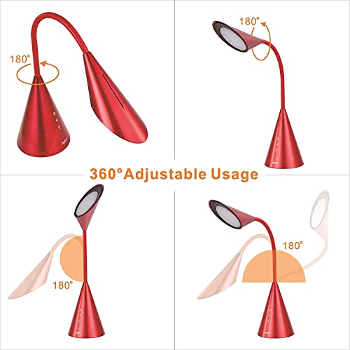 Anivia LED Desk Lamp for Bedroom, Table Lamp for Living Room for Reading & Working, Lamp with 4 Lighting Modes, Touch Lamp with Sensitive Control, Eye-Caring Office/Bedside Lamp (Red)