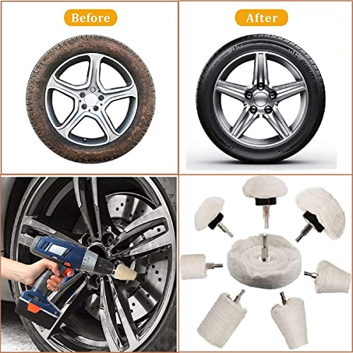 ANWTOTU Polishing Buffing Wheel for Drill - 8Pcs, Polishing Wheel Kit with 1/4 inches Hex Shafts for Manifold/Aluminum/Stainless Steel/Chrome