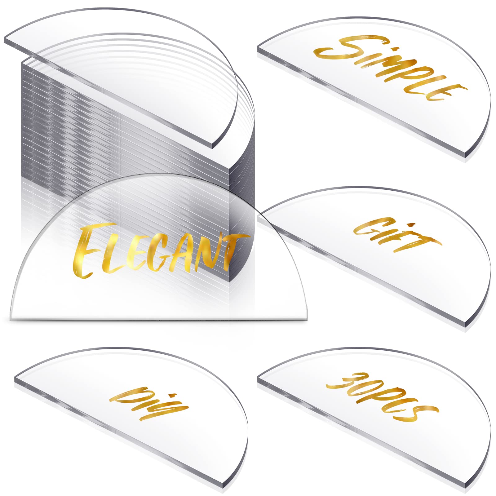 Bucherry 30 Pcs Clear Acrylic Wedding Place Cards, 2 x 4 Inch Half Circle Acrylic Sign DIY Blank Semicircle Acrylic Table Numbers Wish Sign Wedding Reception Event Birthday Party Restaurant