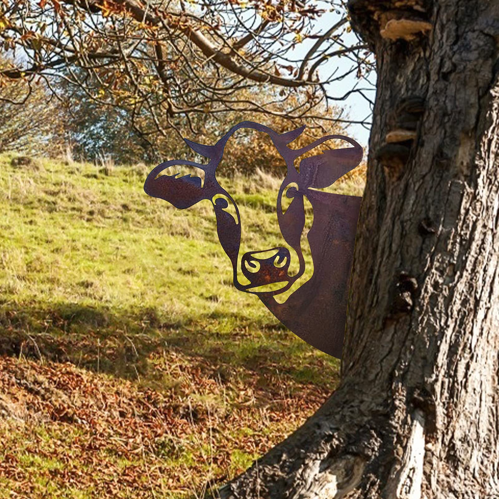 LYEAA Metal Cow Peeking Yard Art, Cow Cattle Wall Decor, Farm Peeping Cattle Metal Wall Art for Farmhouse Outdoor Garden Decor, Farm Fence Modern Artwork Home Decor