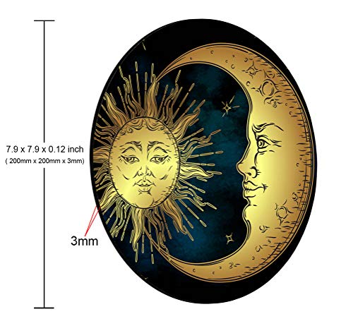 Amcove Golden Sun Round Mouse Pad, Crescent Moon and Stars Over Blue Black Sky Customized Mouse Mat,Washable Mousepads with Lycra Cloth, Non-Slip Rubber Base Mousepad, 7.9×7.9×0.12 inches