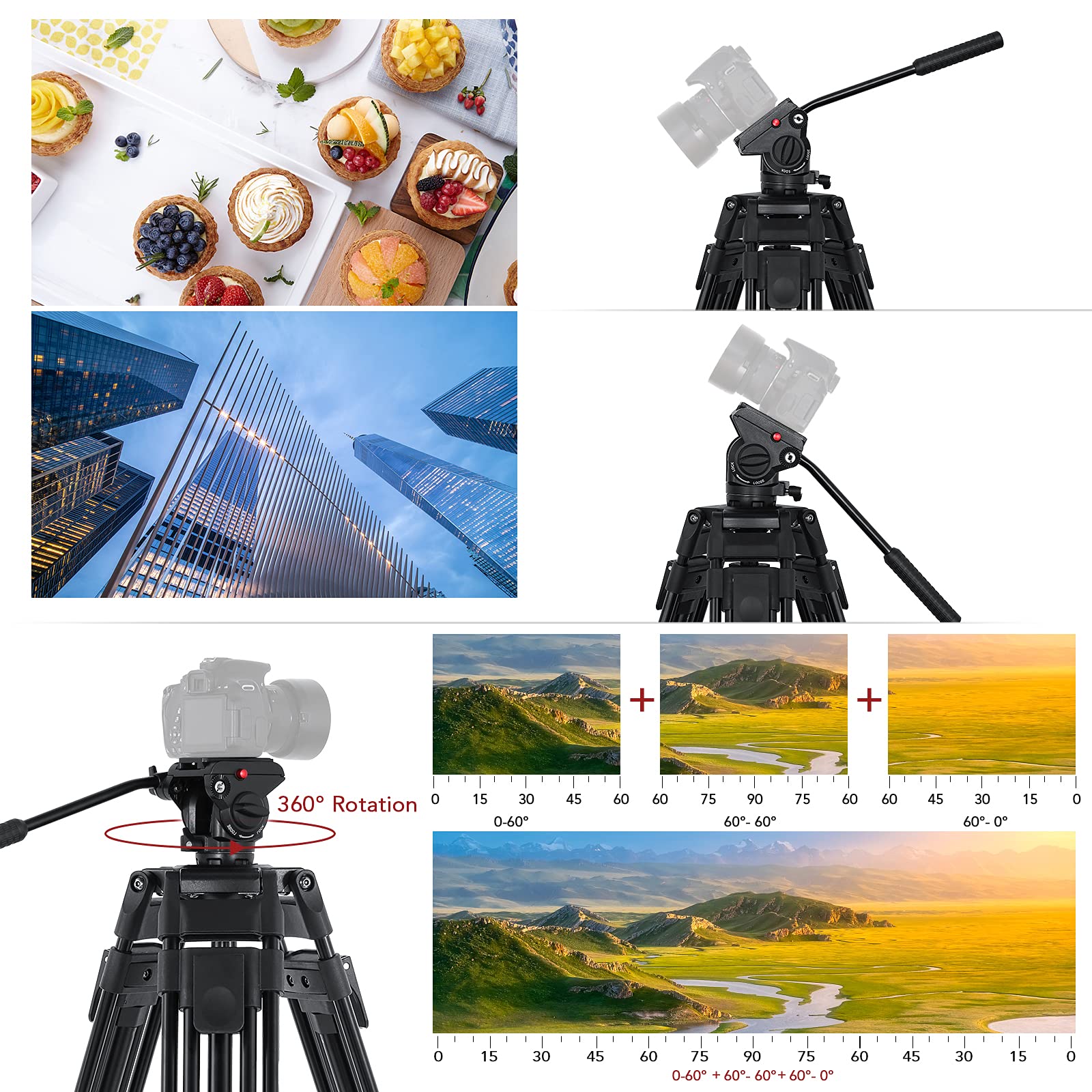 Andoer Professional Video Tripod System-67 Inch Professional Heavy Duty Aluminum Tripod with Detachable Fluid Drag Pan Tilt Head and Quick Release Plate Max Load 10kg/22lbs for Video Camcorder