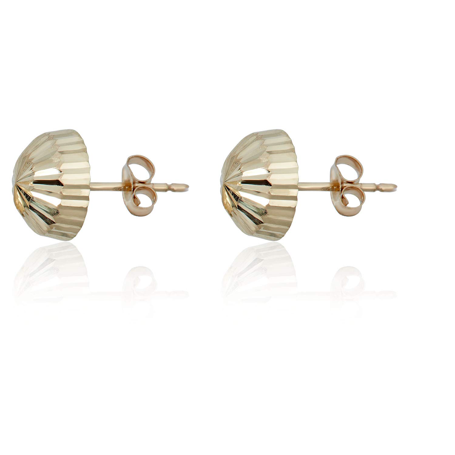 AVORA 14K Yellow Gold 8mm Diamond Cut Half Ball Stud Earrings