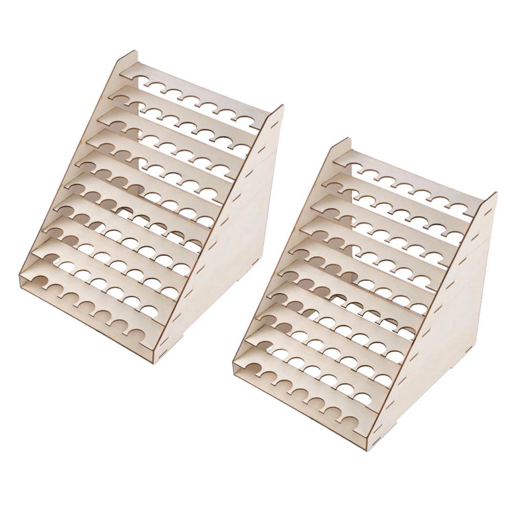 misppro 2pcs 75 Pots Wooden Pigment Paint Bottle Rack Model Organizer Storage Holder