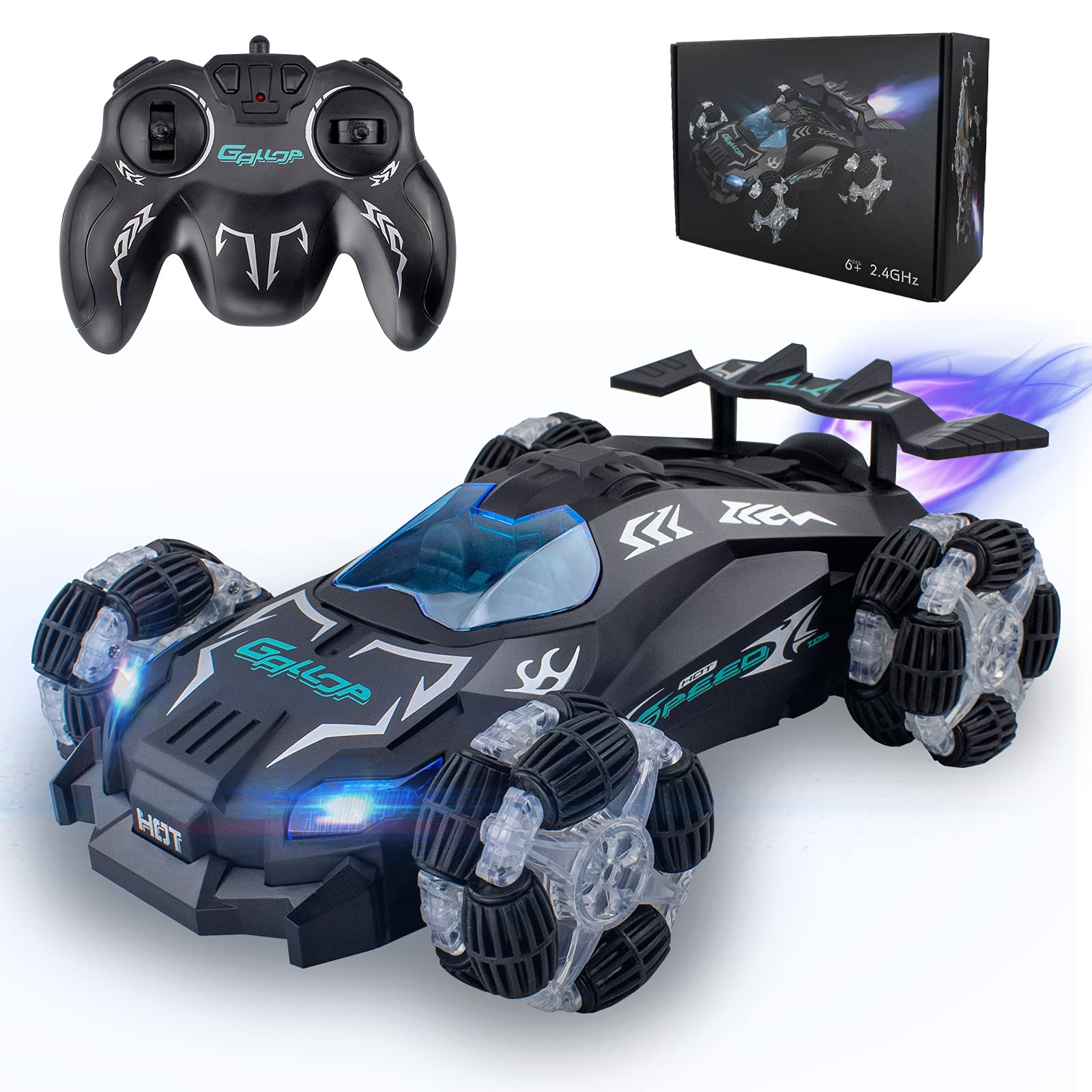 Jet Spray Remote Control Car for Kids and Children, Remote Control Vehicle Toy with Jet Spray Device Realistic Car Light Design and Engine Sound and Brake Sound, Best Gifts for Boys and Girls (Black)