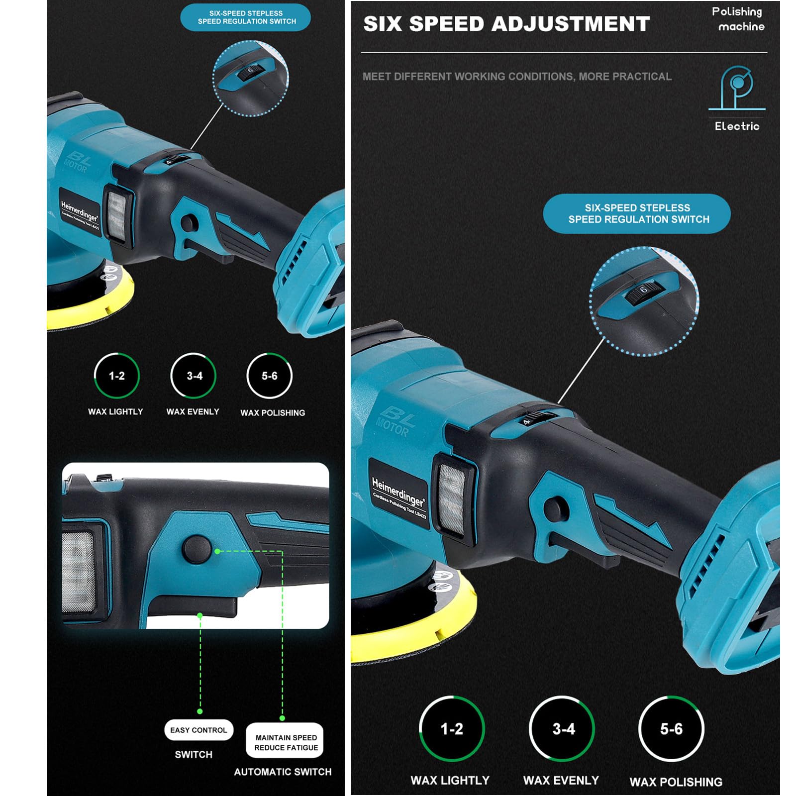 Cordless Car Buffers Polisher Kit for Makita 18V Battery(Not Included),6 Inch Orbital Polisher,6 Variable Speed, Portable Polishing Waxer Machine for Car Detailing Waxing Buffer Sander