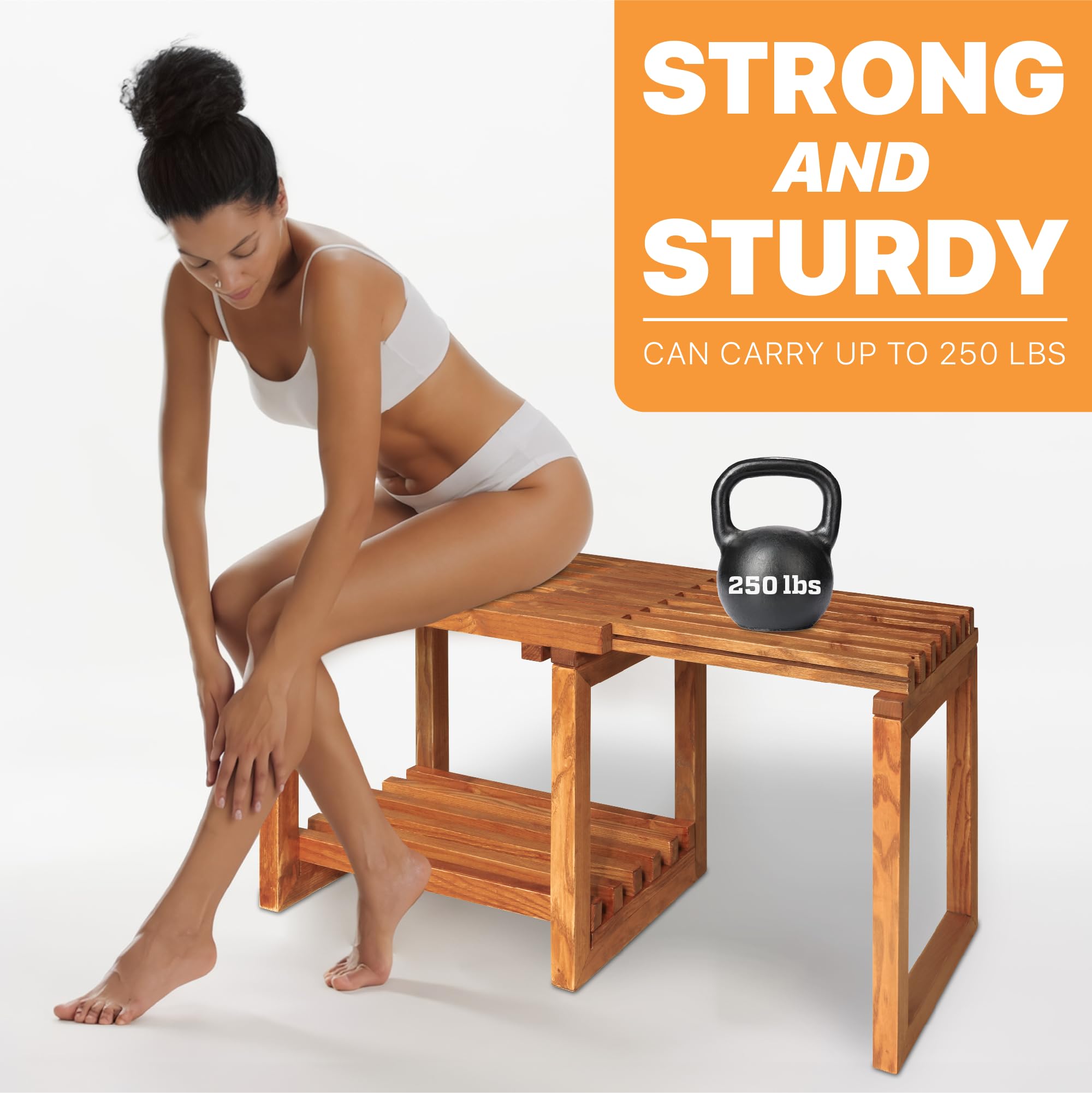 Adjustable Length 29.5 in Shower Stool Bench Chair Waterproof with Storage Shelf for Shaving Legs, Spa, Bath Seat in Bathroom, Inside Shower for Adults Seniors Elderly