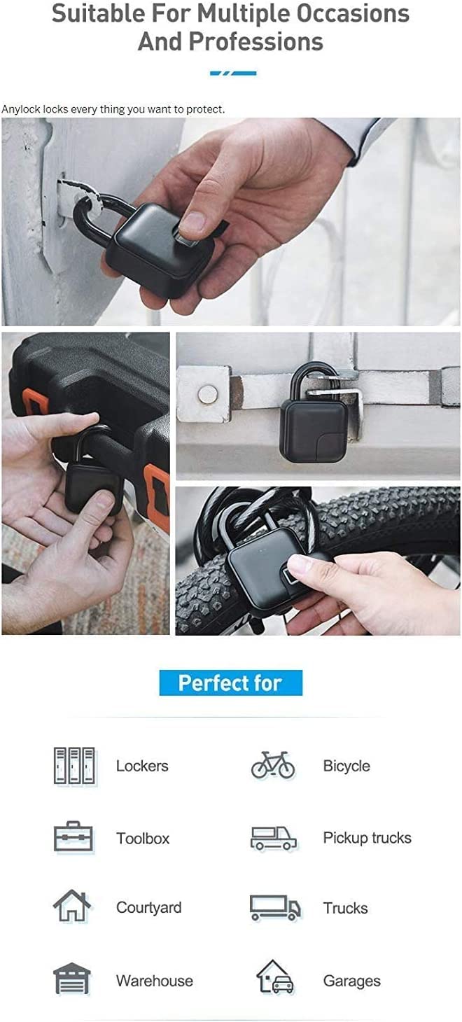 Bicycle Locks Heavy Duty Anti Theft Bike Lock Fingerprint Padlock Keyless Smart Lock - Thumbprint Biometric Padlock Ip66 Waterproof Portable Security Locker for Door,Bicycle,Scooter,Tool