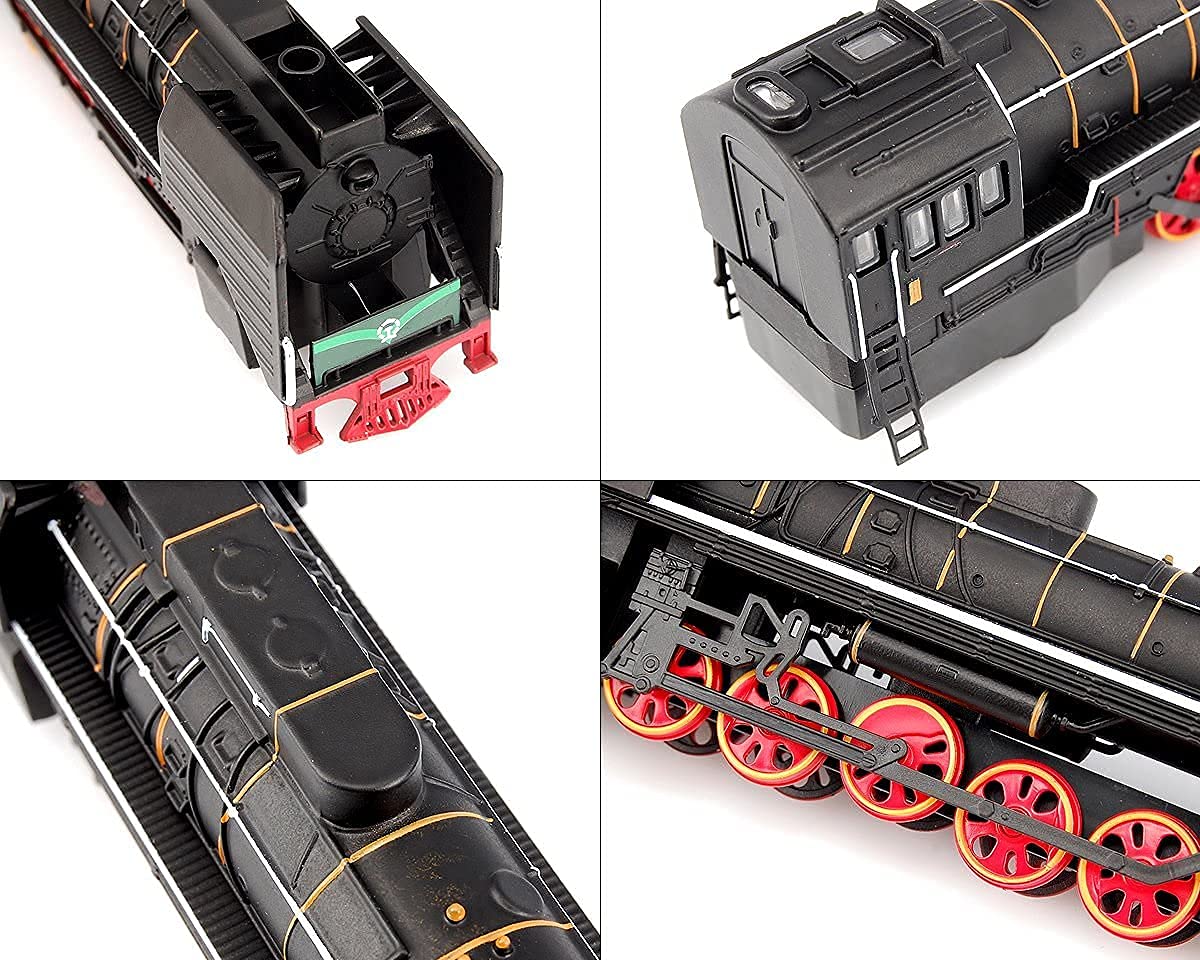 DS. DISTINCTIVE STYLE 1:87 Alloy Steam Locomotive Traction Engine Trains Toy Model with Music Light (Black)