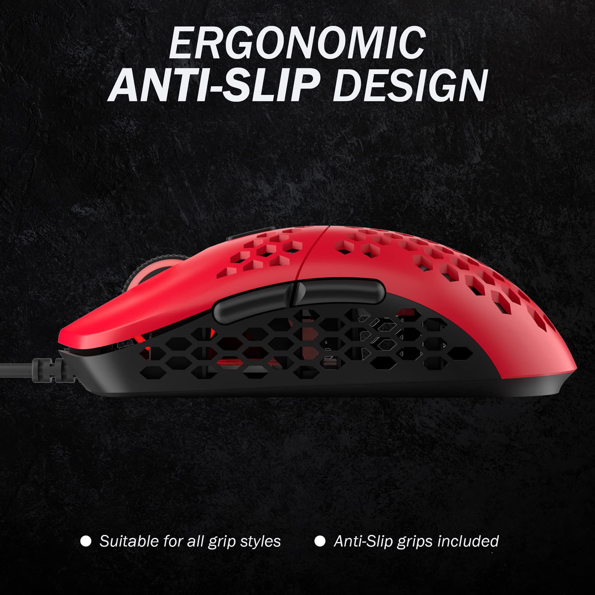 HK Gaming Mira M Ultra Lightweight RGB Gaming Mouse | Honeycomb Shell | 63 Grams | max 12000 cpi | USB Wired | 6 programmable Buttons | On-Board Memory | Anti Slip Grips | Mira-M Monza