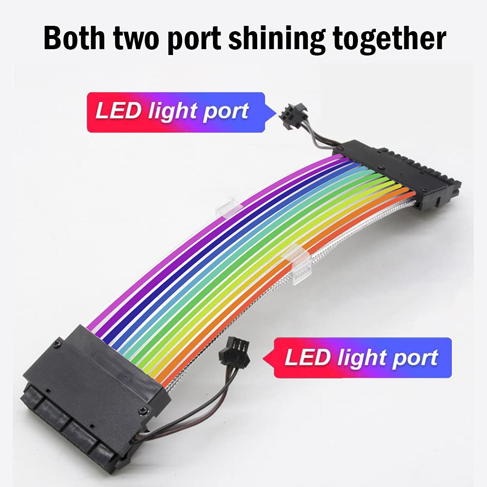 ARGB Extension Cable Kit 24-Pin ATX Motherboard 8-Pin PCIE 8-Pin GPU Addressable with RGB Controllerfor Computer Gaming Case (24-Pin PSU+8-Pin GPU)