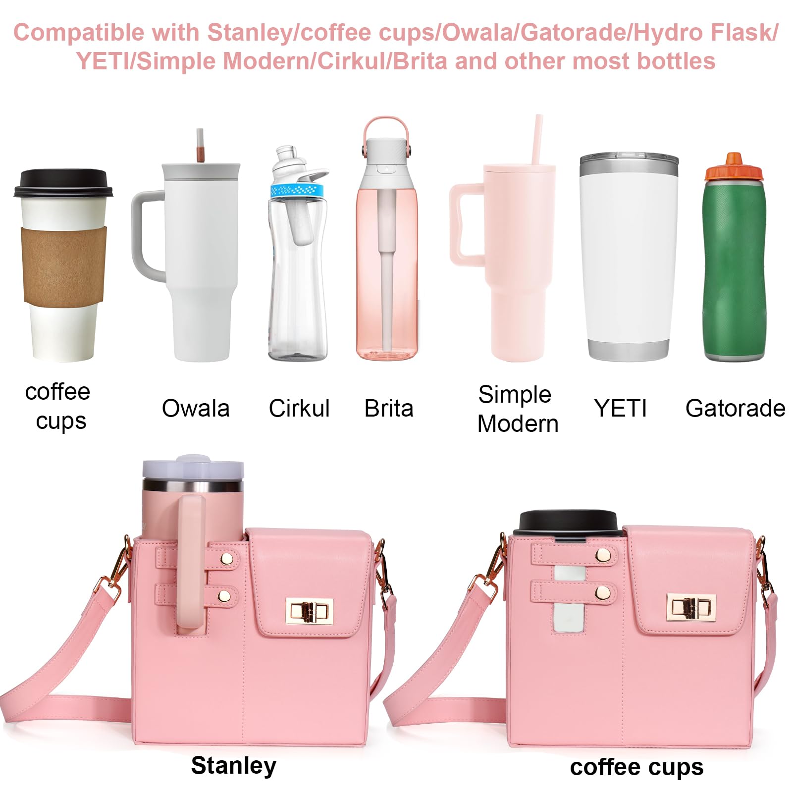 BABORUI Crossbody Cup Holder Bag Compatible with Stanley/Owala/Hydro Flask/YETI/Coffee Cups and Other Most Water Bottles