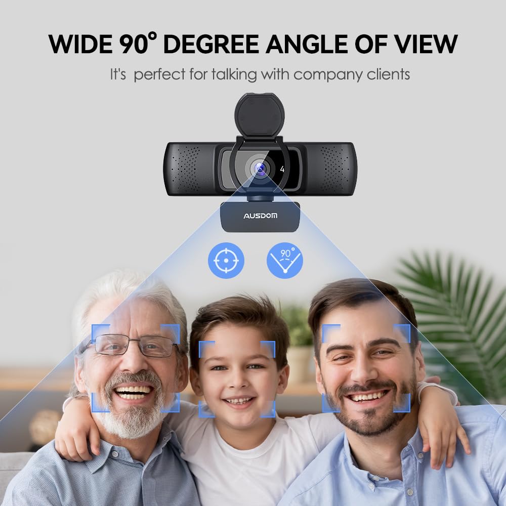AUSDOM 2K Webcam, Live Streaming Web Camera with Microphone, Desktop or Laptop USB Webcam with 75 Degree View Angle, HD Webcam for Video Calling, Recording, Conferencing, Streaming, Gaming