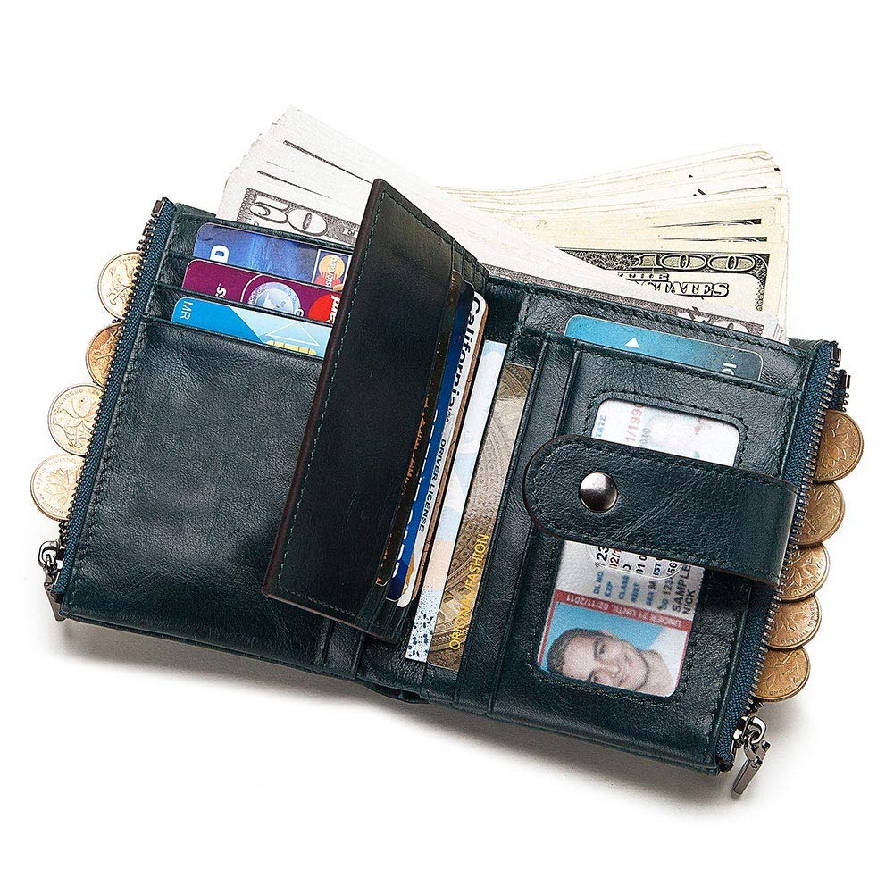 HARPIMER Womens Purse Leather Wallet RFID Blocking Ladies Purses with with Coin Pocket 16 Card Holder (Blue)