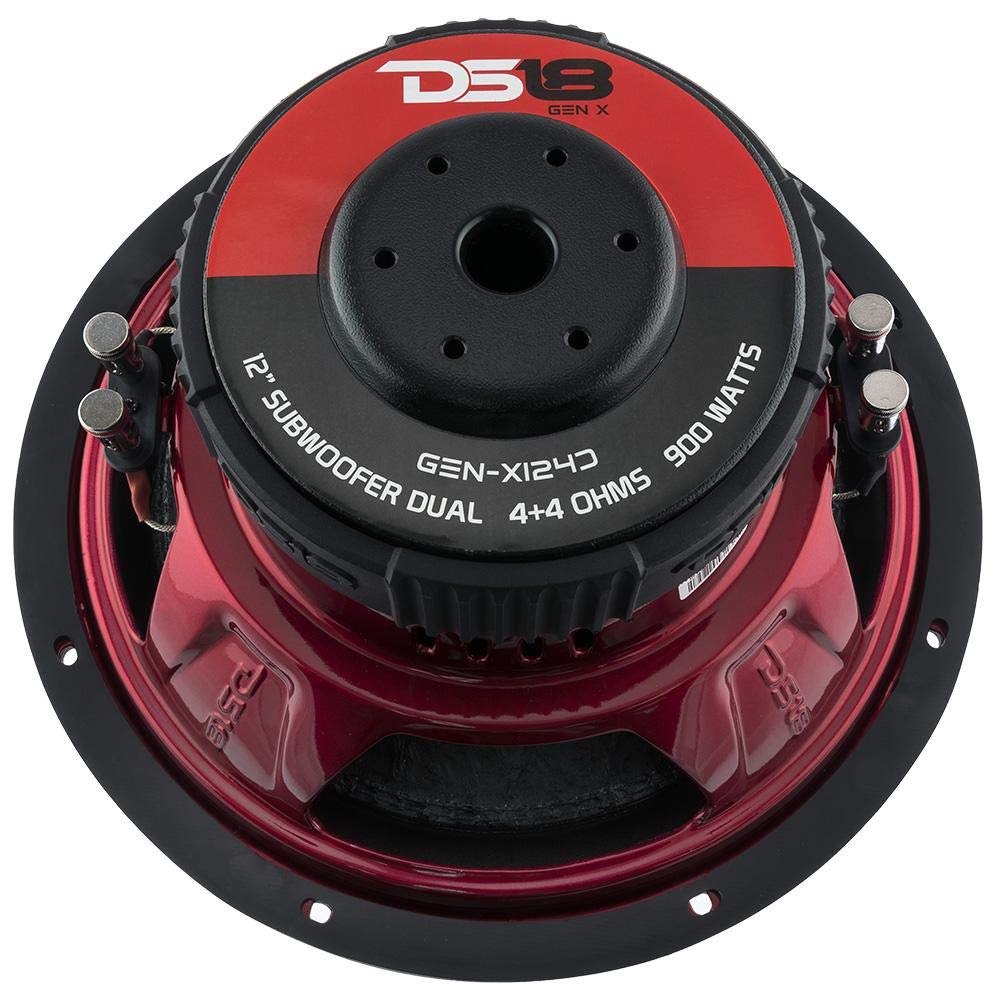 DS18 GEN-X124D Subwoofer in Black - 4 Layer Black Aluminum Voice Coil, 12", 900W Max Power, 450W RMS, Dual 4 Ohms - Powerful Car Audio Bass Speaker (1 Speaker)
