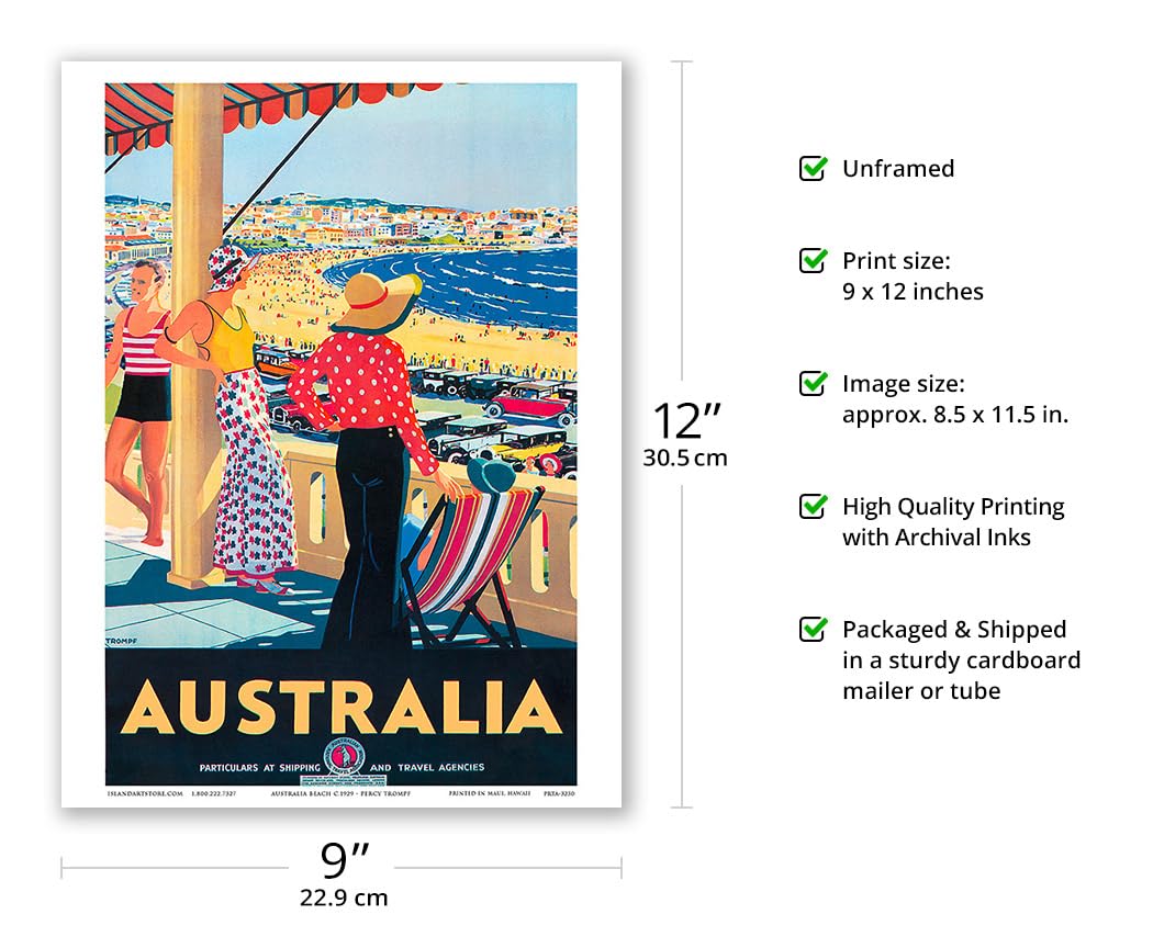 Australia - Bondi Beach New South Wales - Vintage Travel Poster by Percy Trompf c.1929 - Master Art Print (Unframed) 9in x 12in