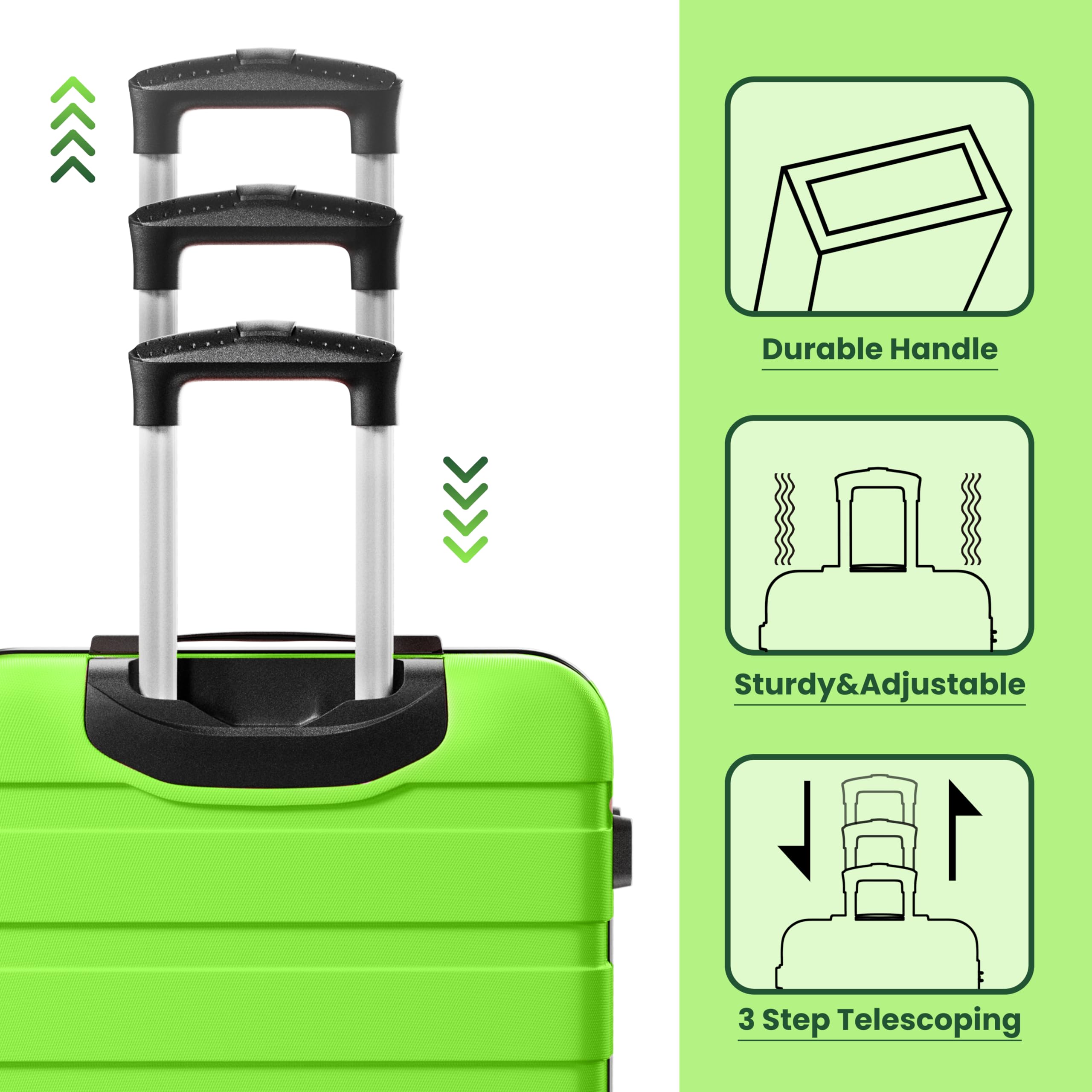 AnyZip Luggage PC ABS Hardside Lightweight Suitcase with 4 Universal Wheels TSA Lock Carry-On 20 Inch Apple Green