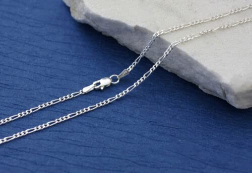 ARGENTO REALE Authentic 925 Sterling Silver 1.5MM 2MM Figaro Chain Necklace Womens Boys Girls 16-30