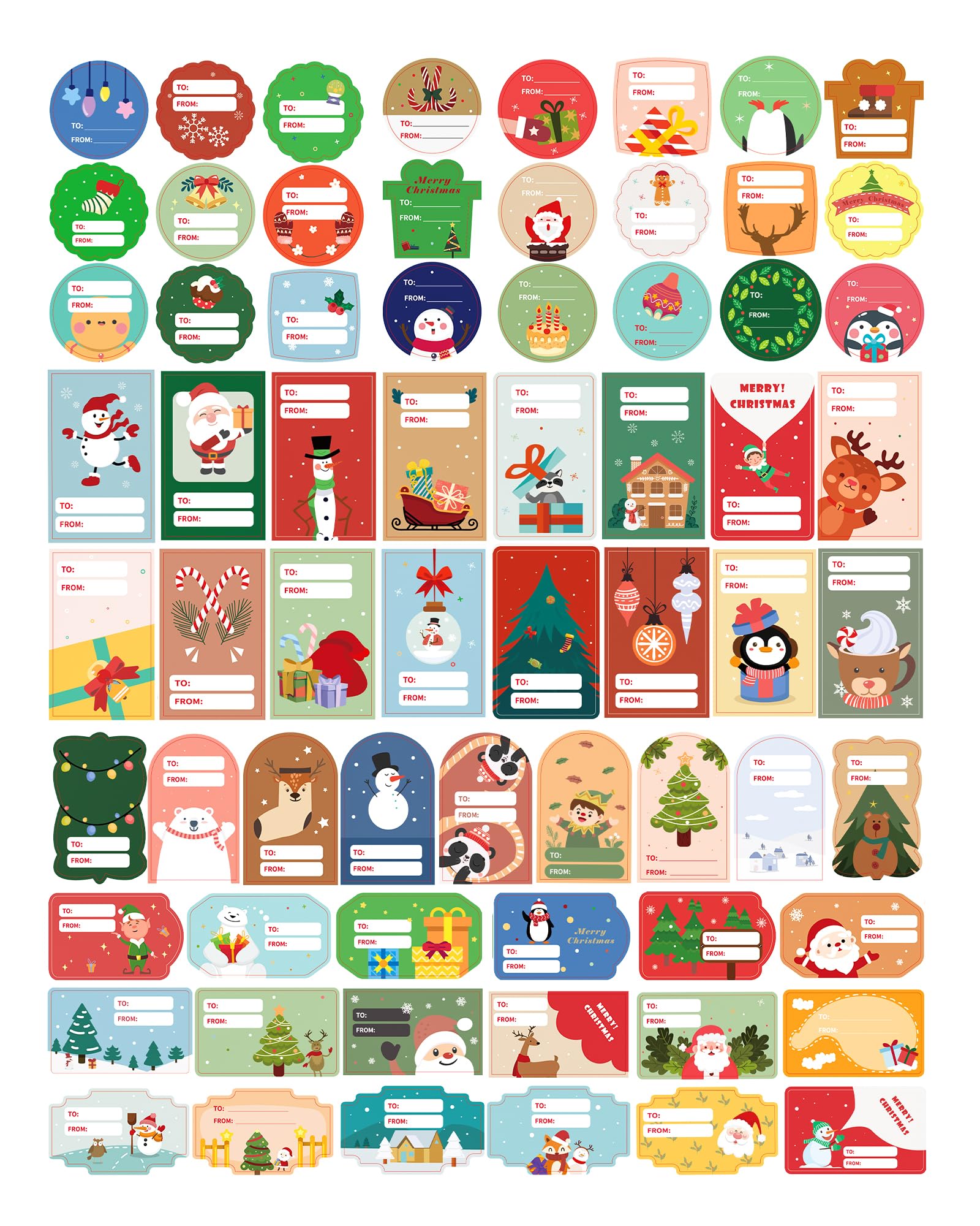Ozepao 144 Pieces Christmas Name Tags Stickers, Gift Tags for Christmas Presents, Holiday Sticker Labels for Cards or Bags Decor (72 Designs 2 Each)
