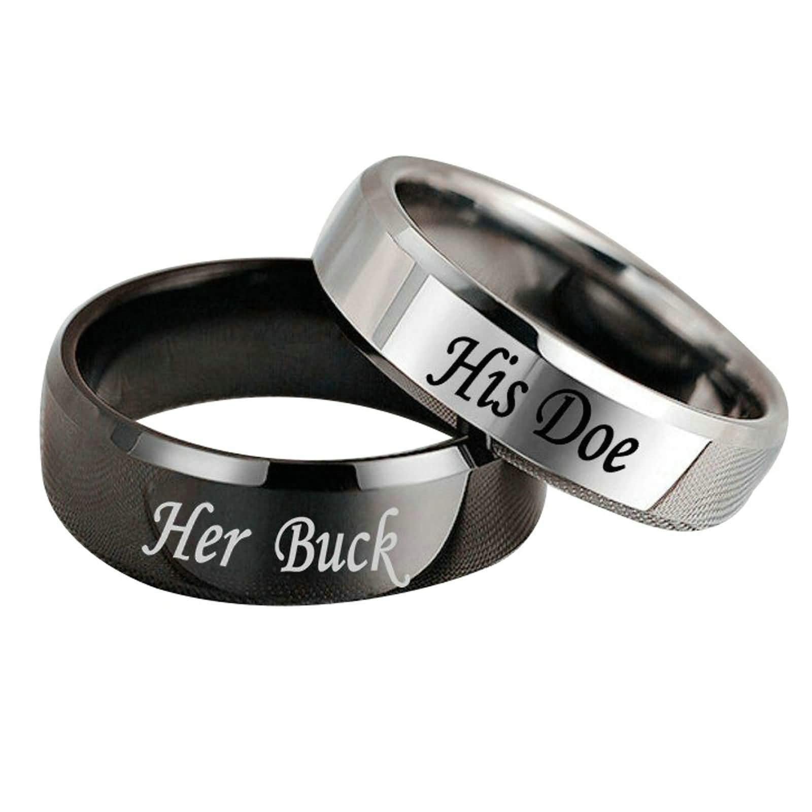 Aooaz Band Wedding Ring Ring Stainless Steel Engraved Her Buck and His Doe Camo Wedding Ring Sets His and Hers Women 5 & Men 13