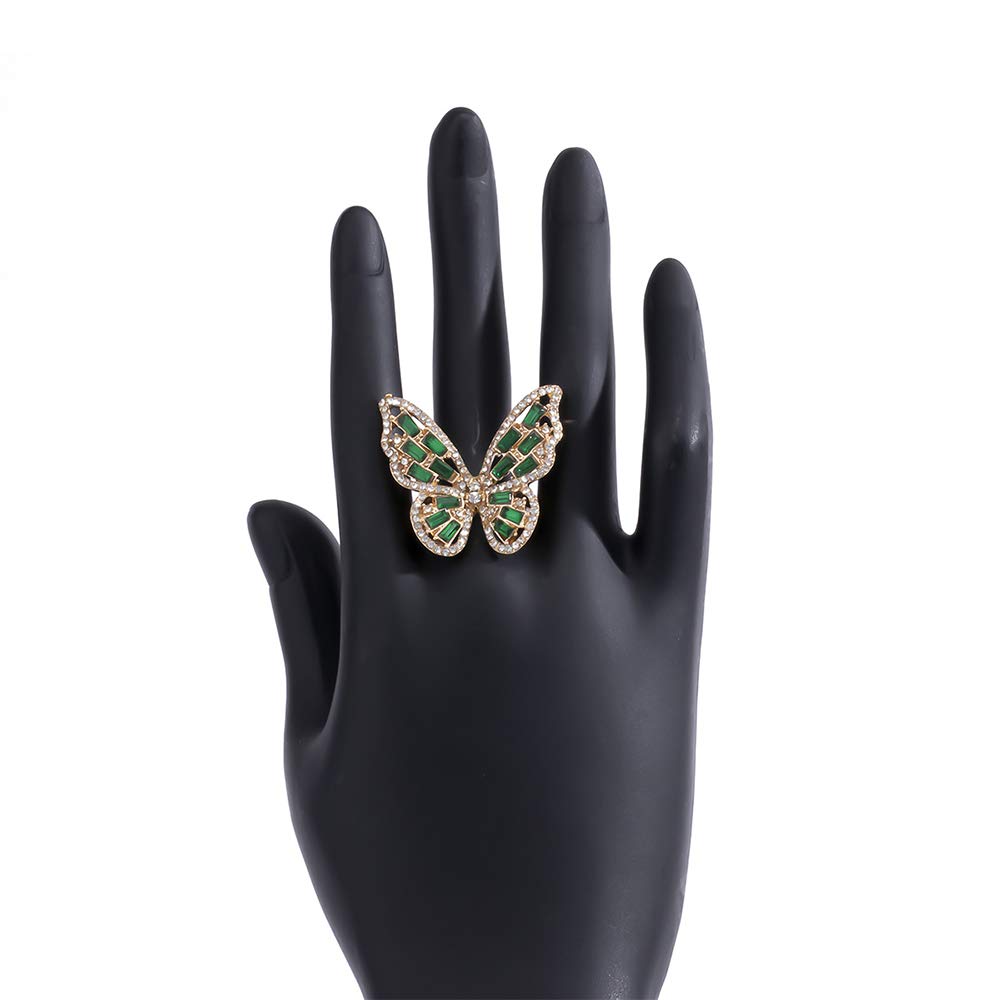 Aimimier Cubic Zirconia Butterfly Ring Sparkling Crystal Bow-Knot Knuckle Ring Wedding Jewelry for Women(Gold-green)