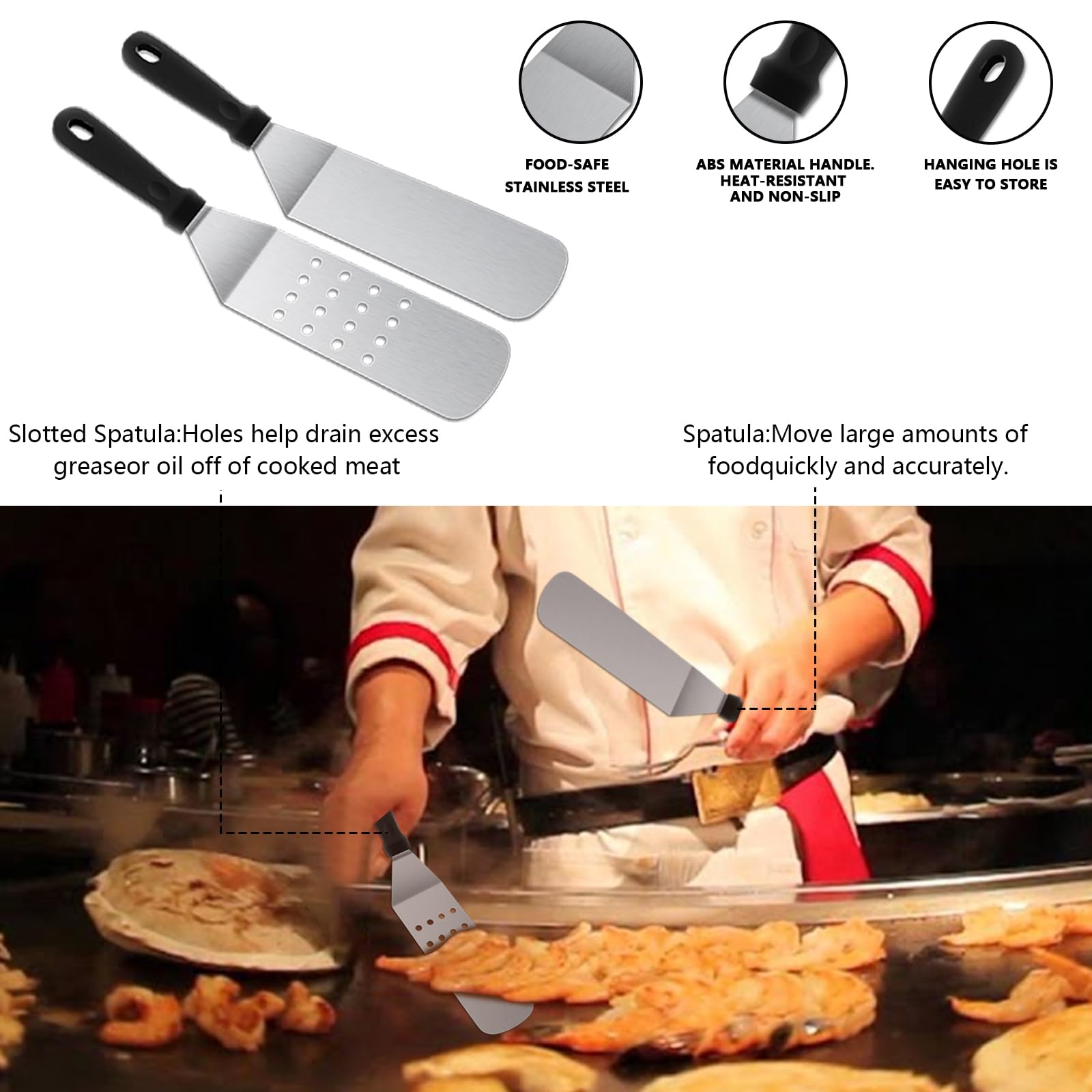 Blackstone Griddle Accessories Kit, Stainless Steel Flat Top Griddle Tools Set for Blackstone and Camp Chef, 8 Pcs Professional Grill Spatula Set, Great for Outdoor BBQ, Teppanyaki and Camping