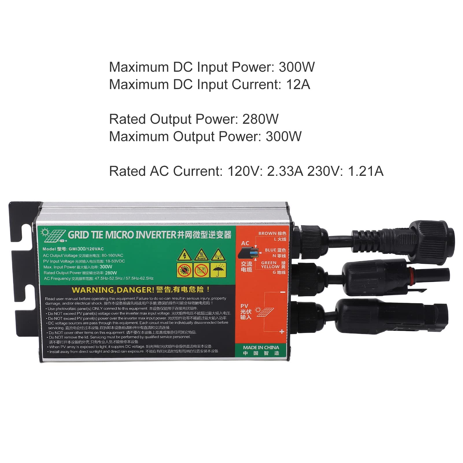 Aluminum Alloy DC 24V40V Solar Power Inverter, Grid Tie Inverter, AC 120V to 230V, Grid Tie Inverter Pure Sine Stackable Converter for Off Grid Solar System Home RV