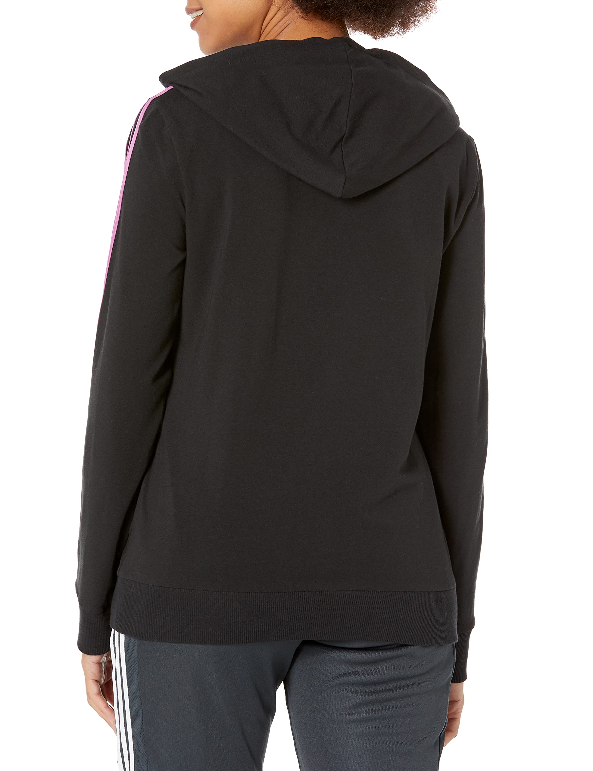 adidas Women's Essentials Single Jersey 3-Stripes Full Zip Hoodie, Black/Semi Pulse Lilac, Medium