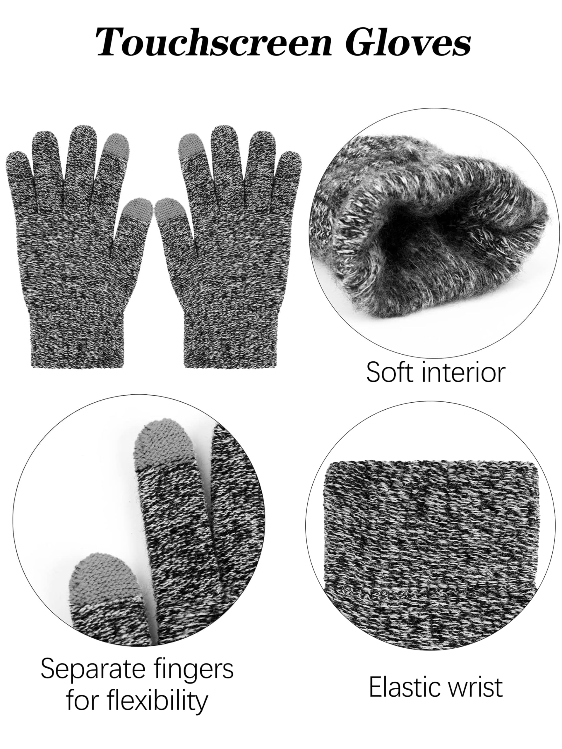 Aneco Winter Warm Knitted Scarf Beanie Hat and Gloves Set Men & Women's Soft Stretch Hat Scarf and Mitten Set