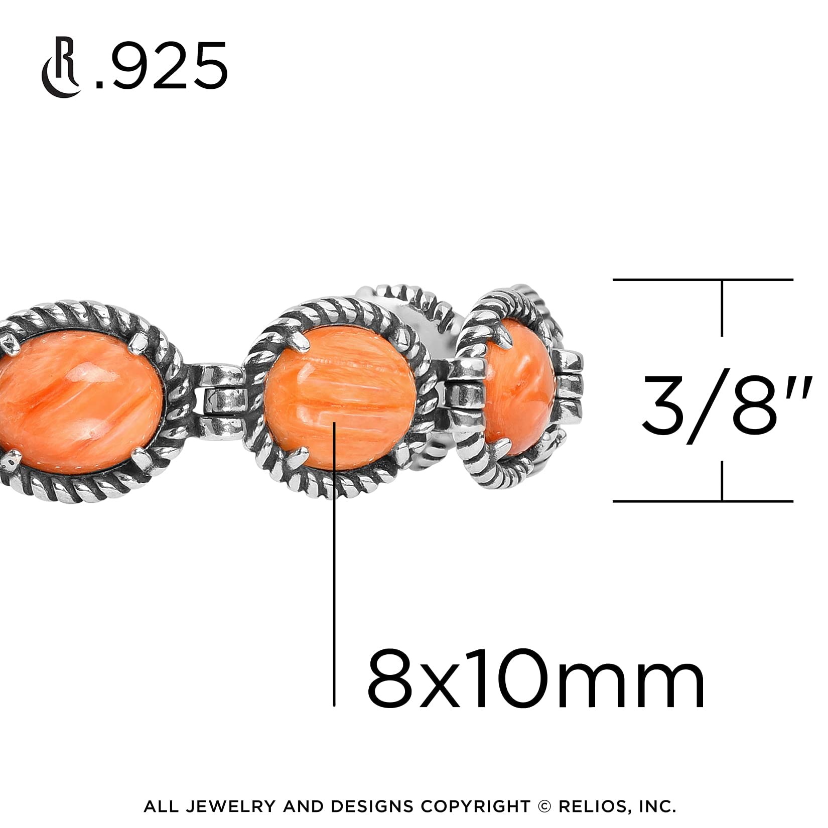 American West Sterling Orange Spiny Gemstone Reversible Tennis Bracelet Size L