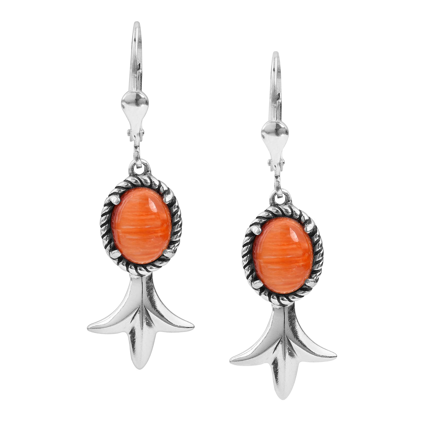 American West Sterling Orange Spiny Gemstone Squash Blossom Earrings