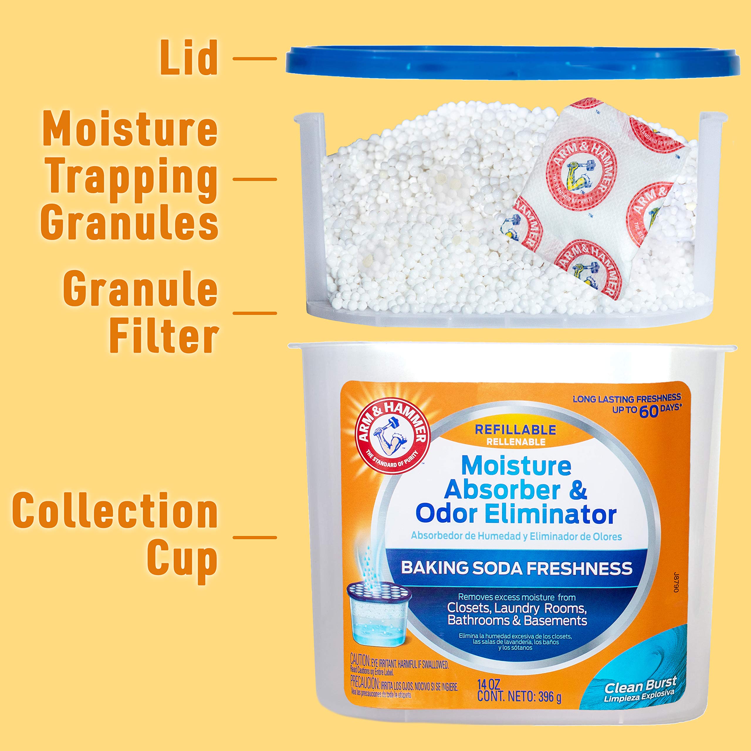 Arm & Hammer Clean Burst Moisture Absorber and Odor Eliminator Refill, 14 Ounce (Pack of 2), White, 28 Ounce