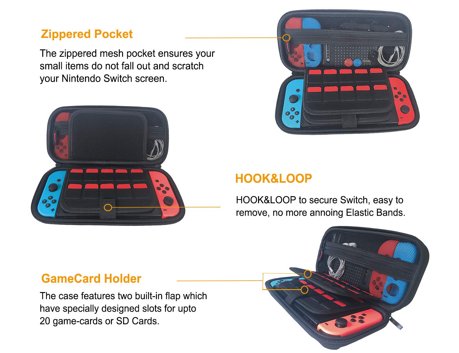 Aplus Carrying Case for Nintendo Switch and New Switch OLED Console, with 1 PC OLED Screen Protector, Game Case for Nintendo Switch OLED Console and Accessories, Holds 20 Games, Black