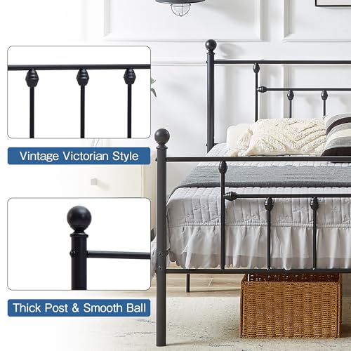VECELO Full Size Metal Platform Bed Frame with Headboard and Footboard, Heavy Duty Slat Support/No Box Spring Needed Mattress Foundation/Underbed Storage Space, Victorian Style