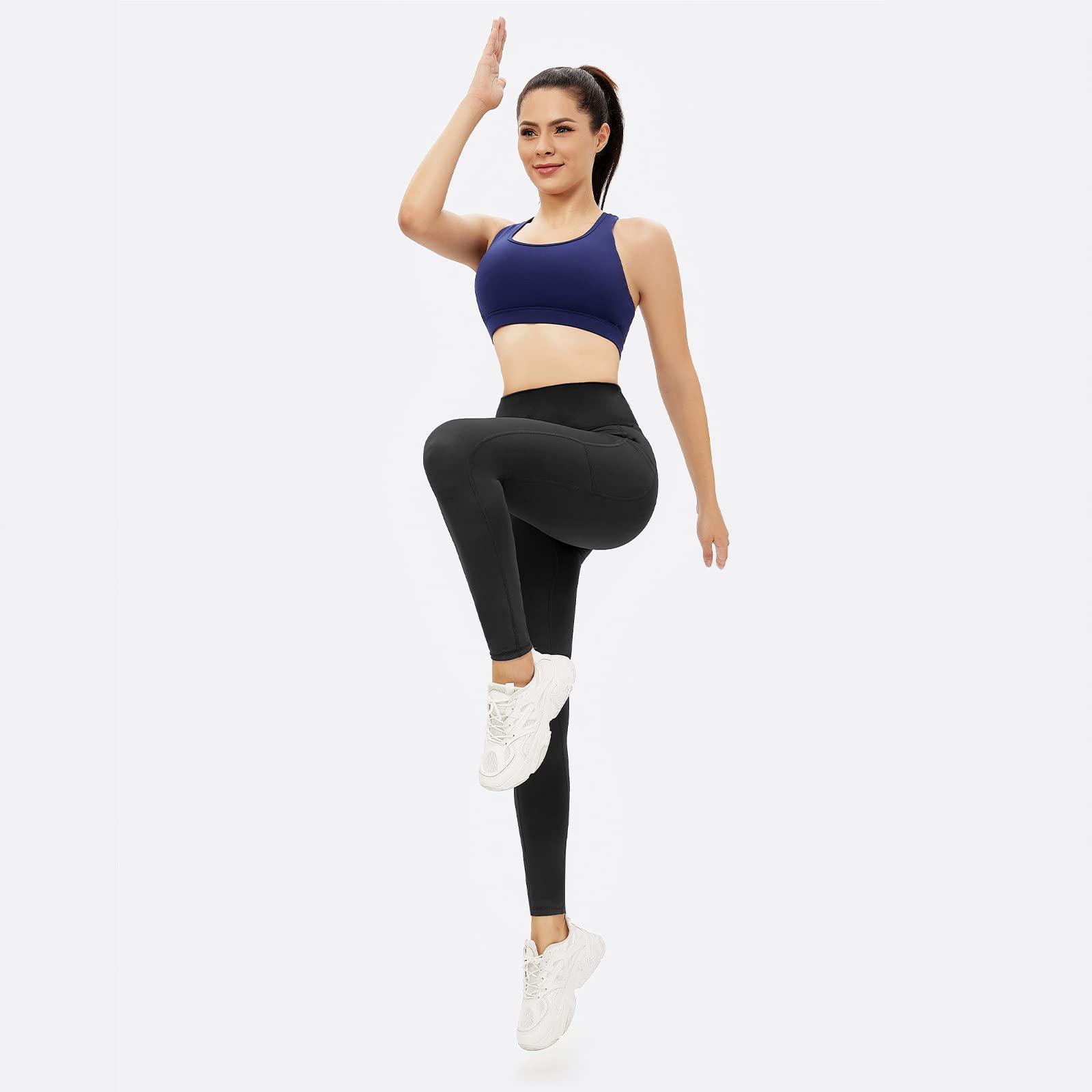 AOR Leggings with Pockets for Women Tummy Control, Yoga Pants for Women Deep Black