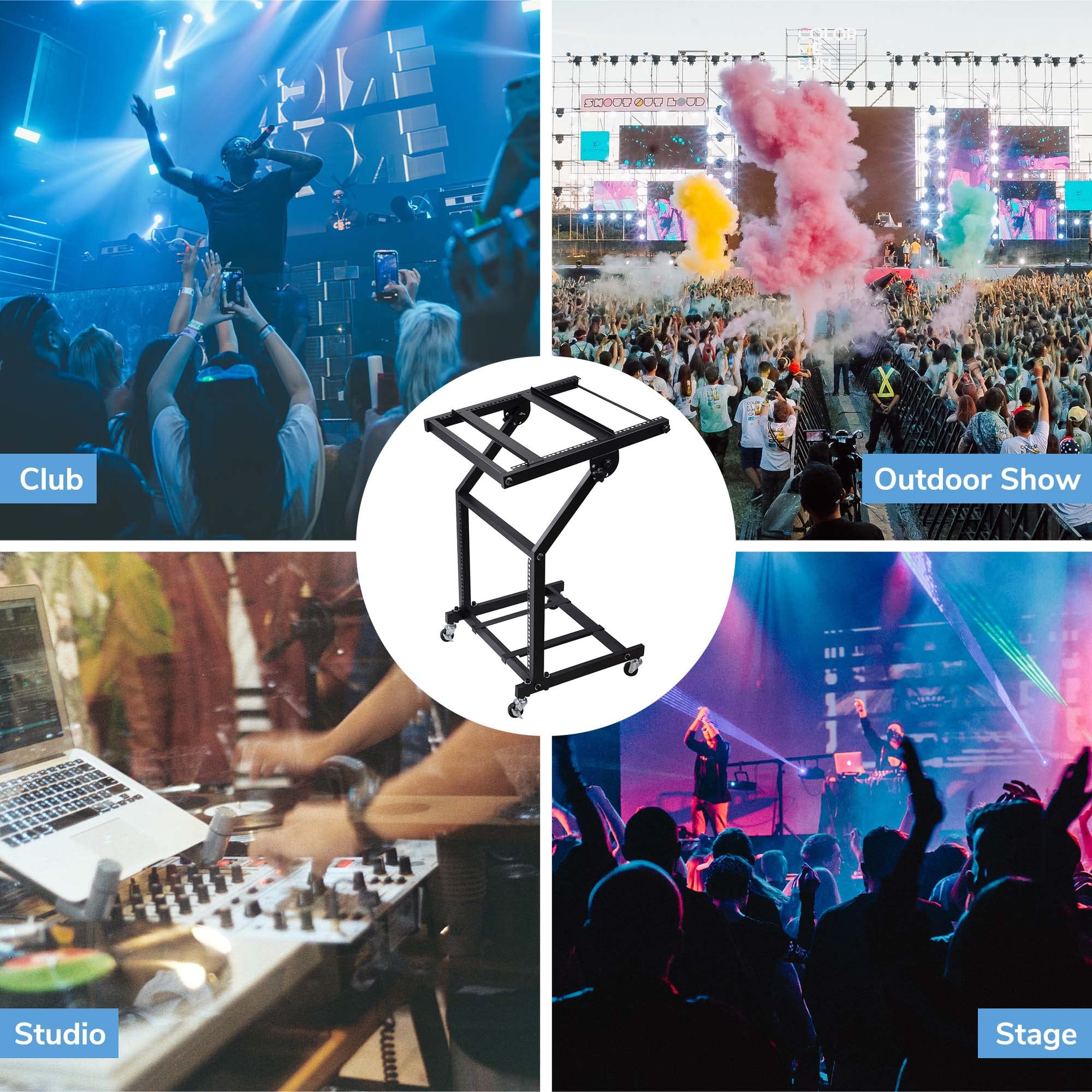 AW Adjustable Rack Mount Studio Equipment Rolling DJ Mixer Stand Stage Cart Music Party Show 12U