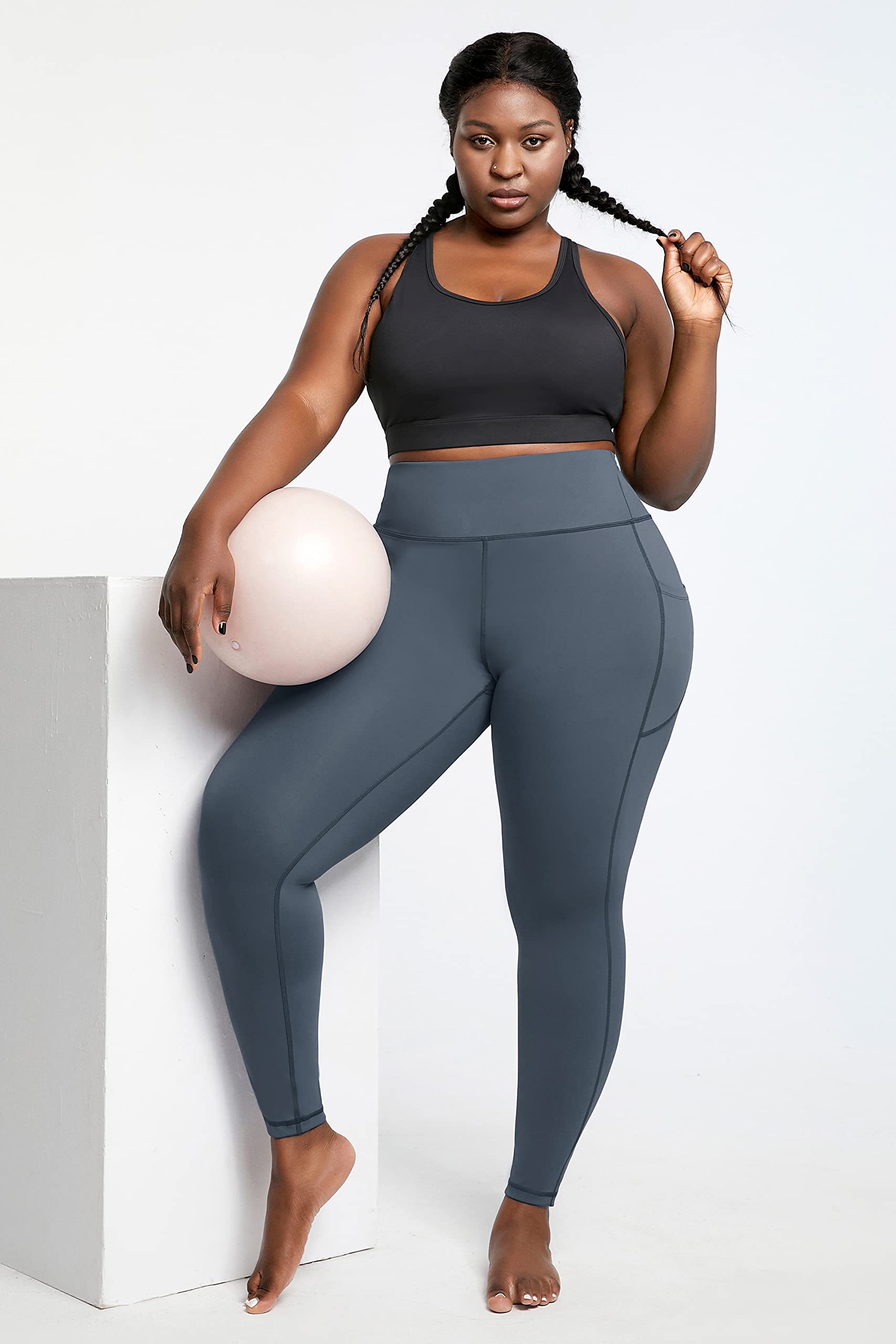 AOR YOGA Plus Size Leggings with Pockets for Squats and Tummy Control Deep Grey