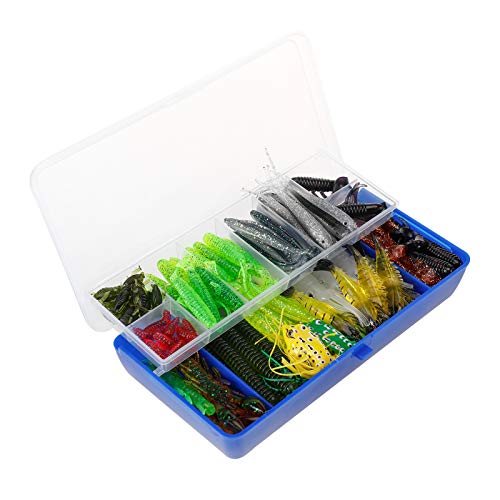 Amarine Made 102PCS Lifelike Soft Plastic Fishing Lures Fishing Bait Set with Tackle Box for Bass Trout Slow Sinking Bionic Swimming Lures Including Paddle Tail Swimbaits Curved Tail Grubs